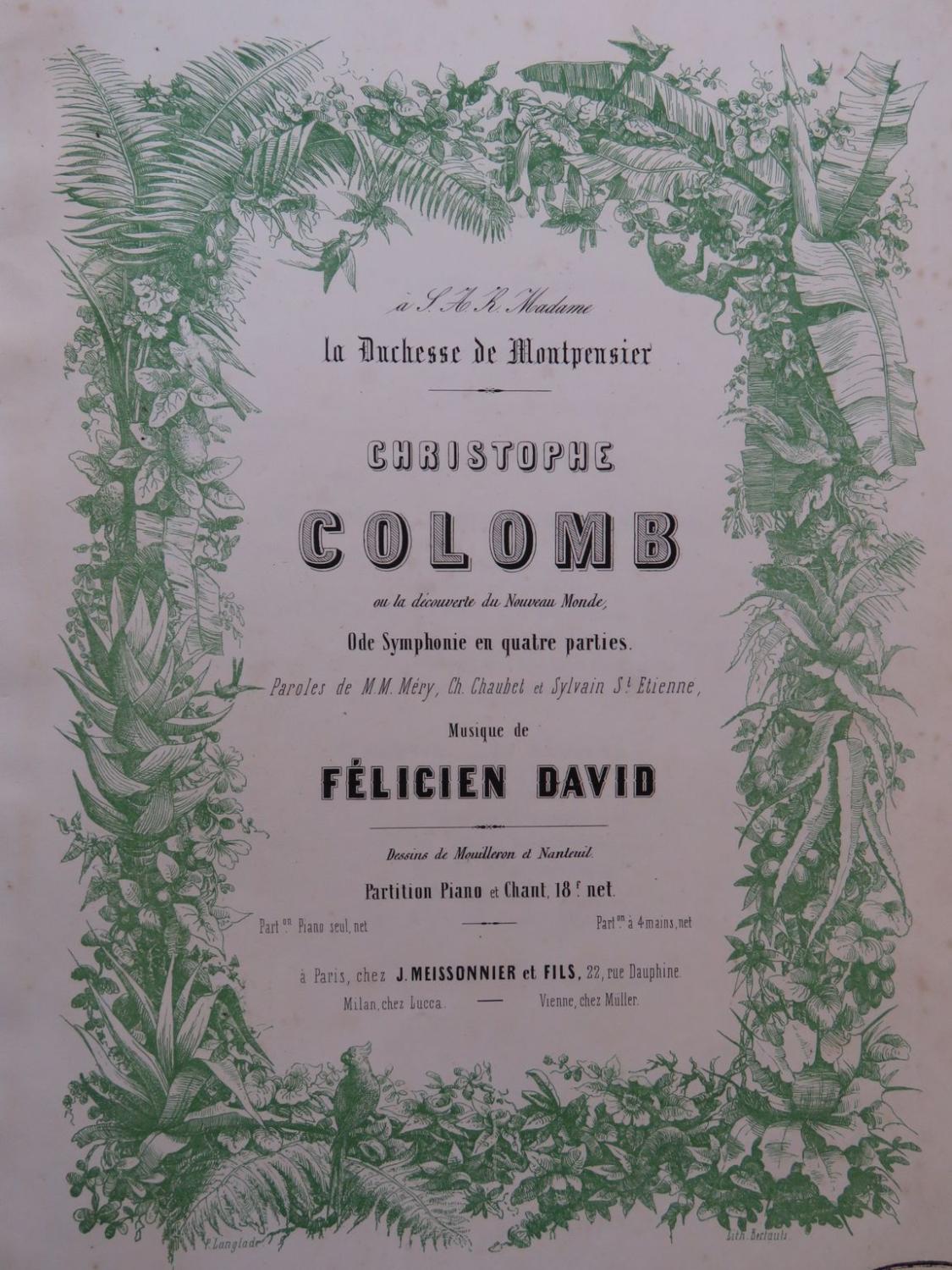 DAVID Félicien Christophe Colomb Chant Piano 1847 by DAVID Félicien ...