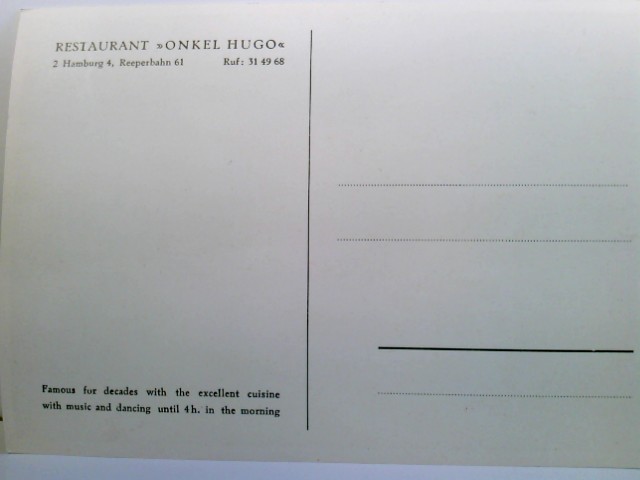 AK Restaurant " Onkel Hugo ". Hamburg. Reeperbahn 61. Innenansicht ...