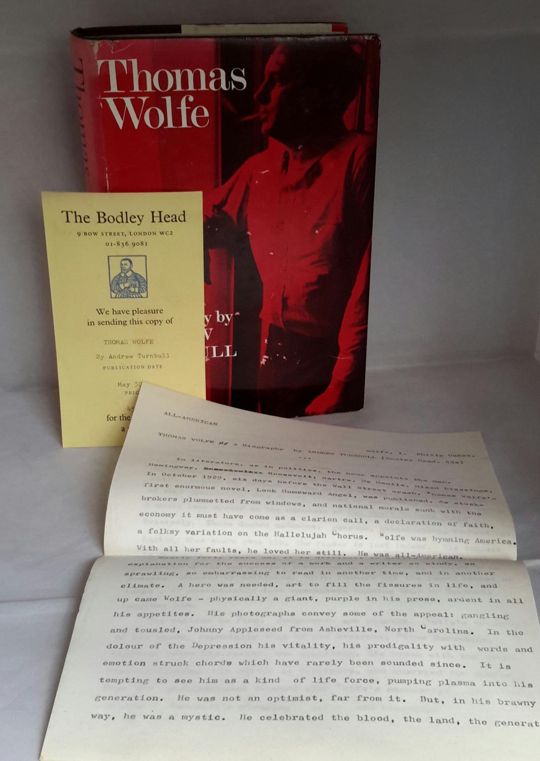 Thomas Wolfe. A Biography. by TURNBULL, Andrew.: (1968) | Addyman Books