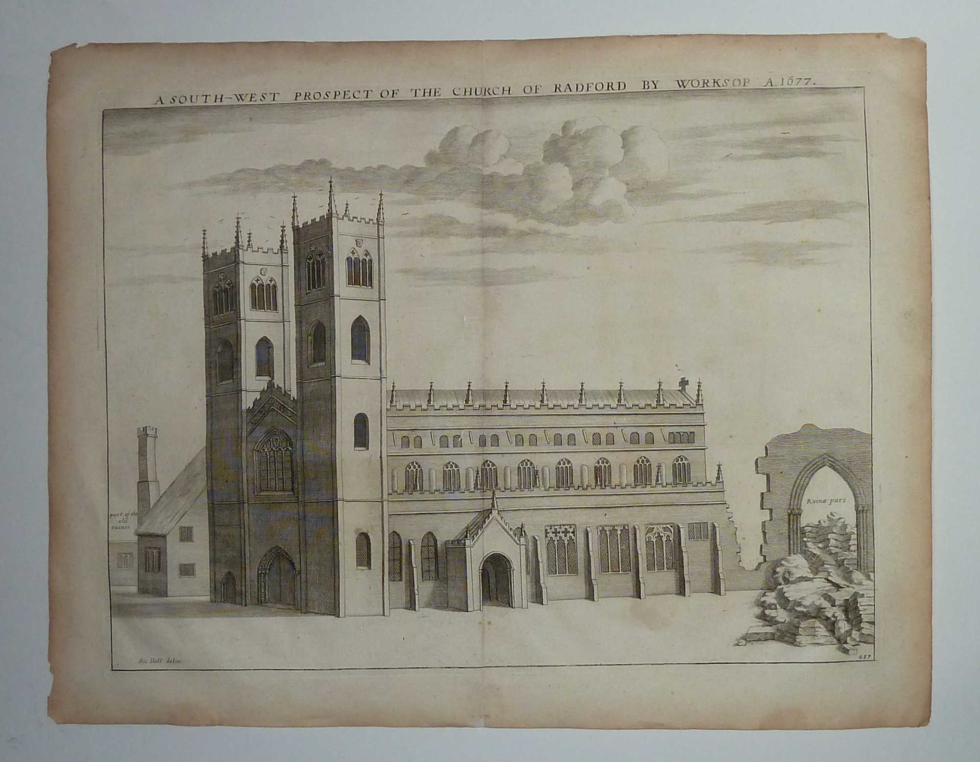 A South-West Prospect of the Church of Radford, 1677 by Hall, Thoroton ...