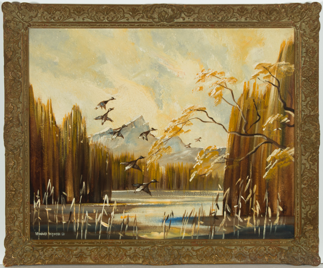 Edward Wynter - Framed 20th Century Oil, Ducks in Flight von Edward ...