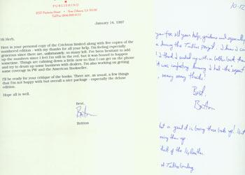 TLS & ALS Britton Trice to Herb Yellin, 1997 & 1994. RE: Crichton. by ...