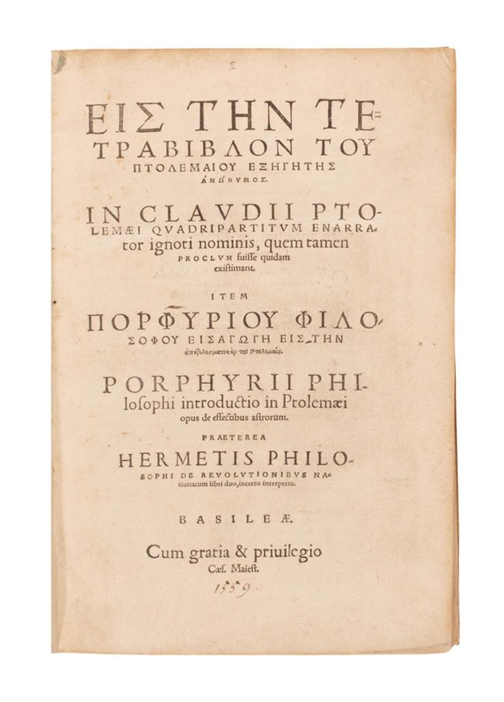 [Tetrabiblos]. In Claudii Ptolemaei quadripartitum enarrator ignoti ...