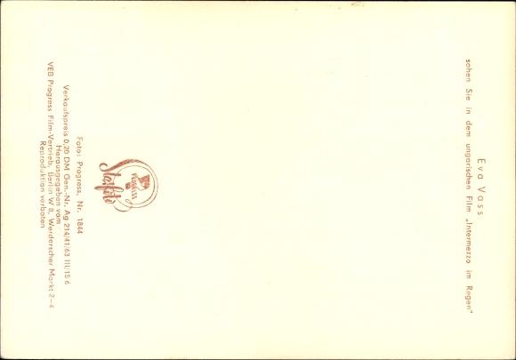 Ansichtskarte / Postkarte Schauspielerin Eva Vass, Portrait, Intermezzo ...