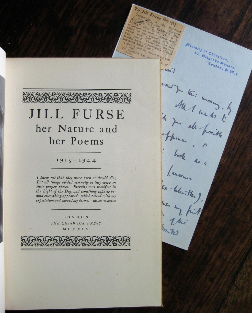 Jill Furse Her Nature And Her Poems 1915 1944 [selected Poems With A