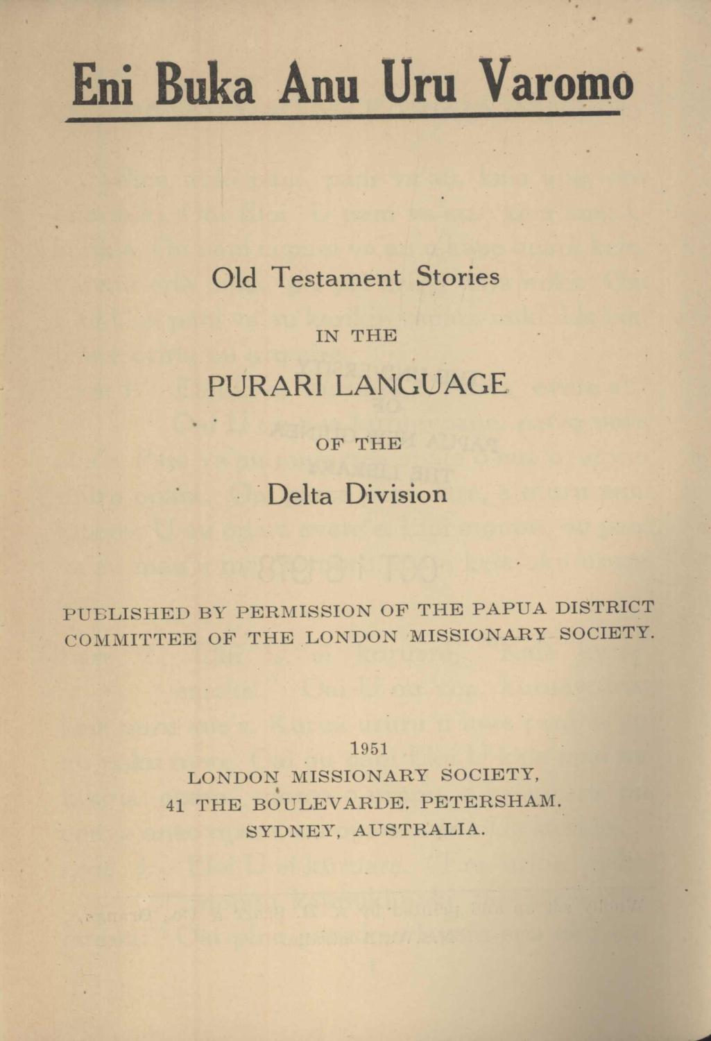 Eni Buka Anu Uru Varomo = Old Testament Stories in the Purari Language ...