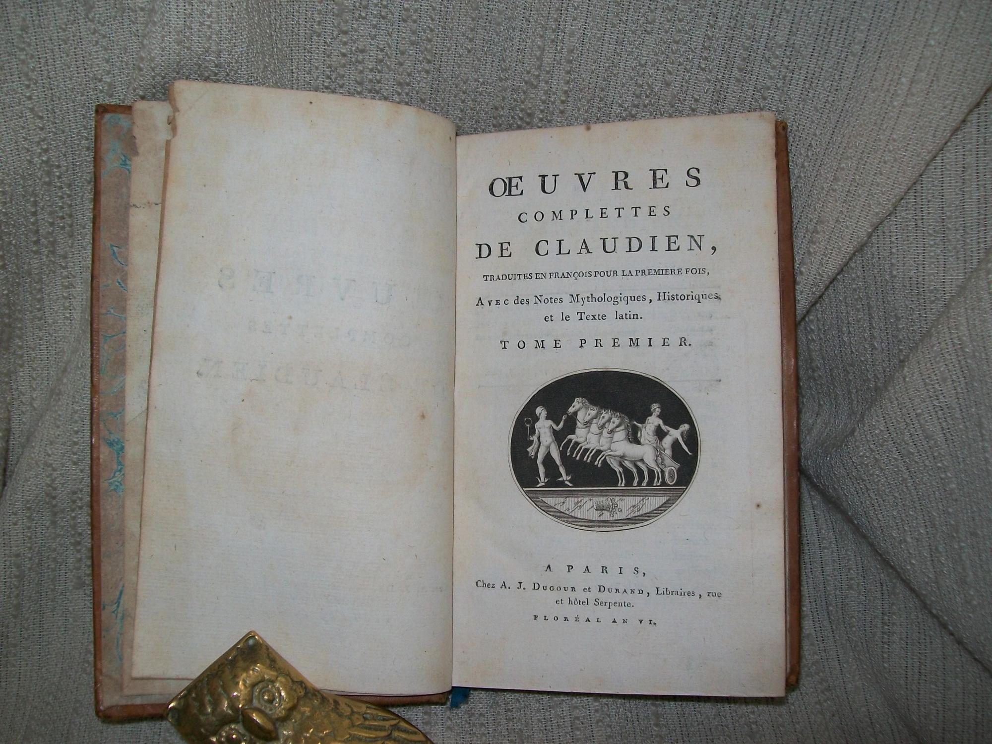 OEUVRES COMPLETES DE CLAUDIEN. Traduites en françois pour la première ...