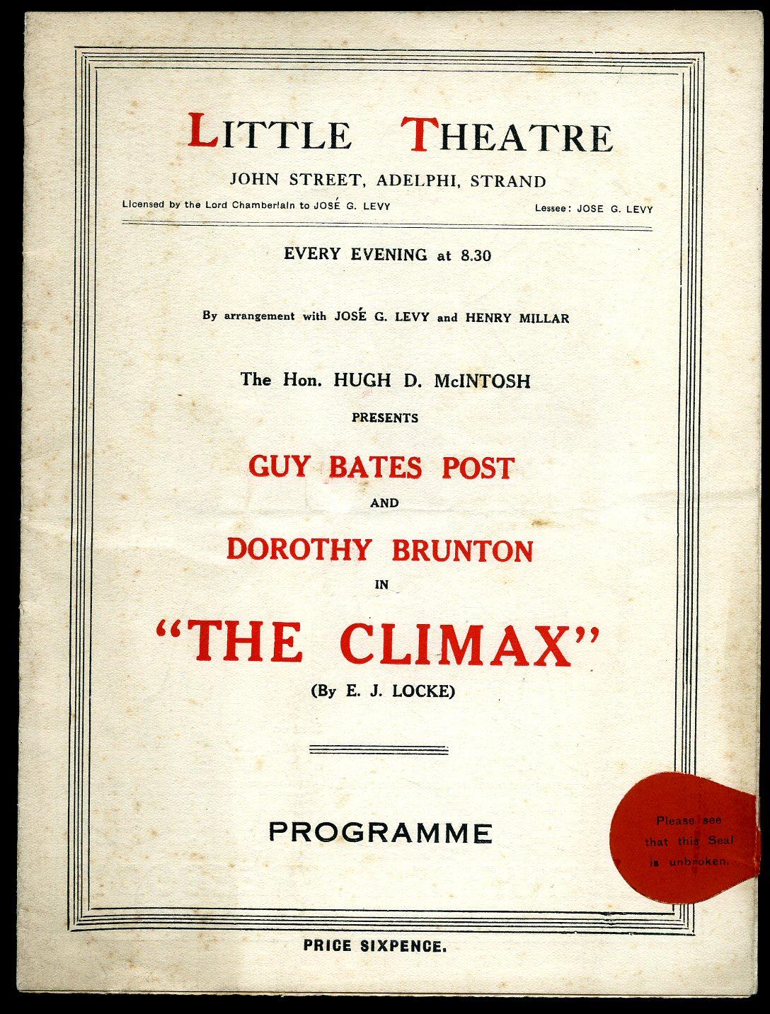The Climax: Souvenir Theatre Programme Performed at Little Theatre ...
