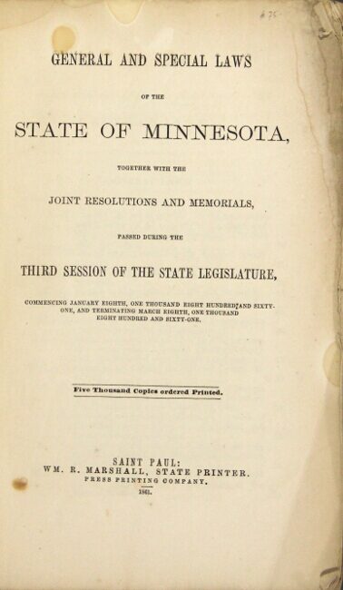 General and special laws of the State of Minnesota.: (1861) | Rulon ...