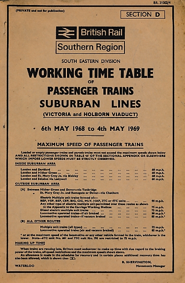 British Railways Southern Region: Working Timetable of Passenger Trains ...