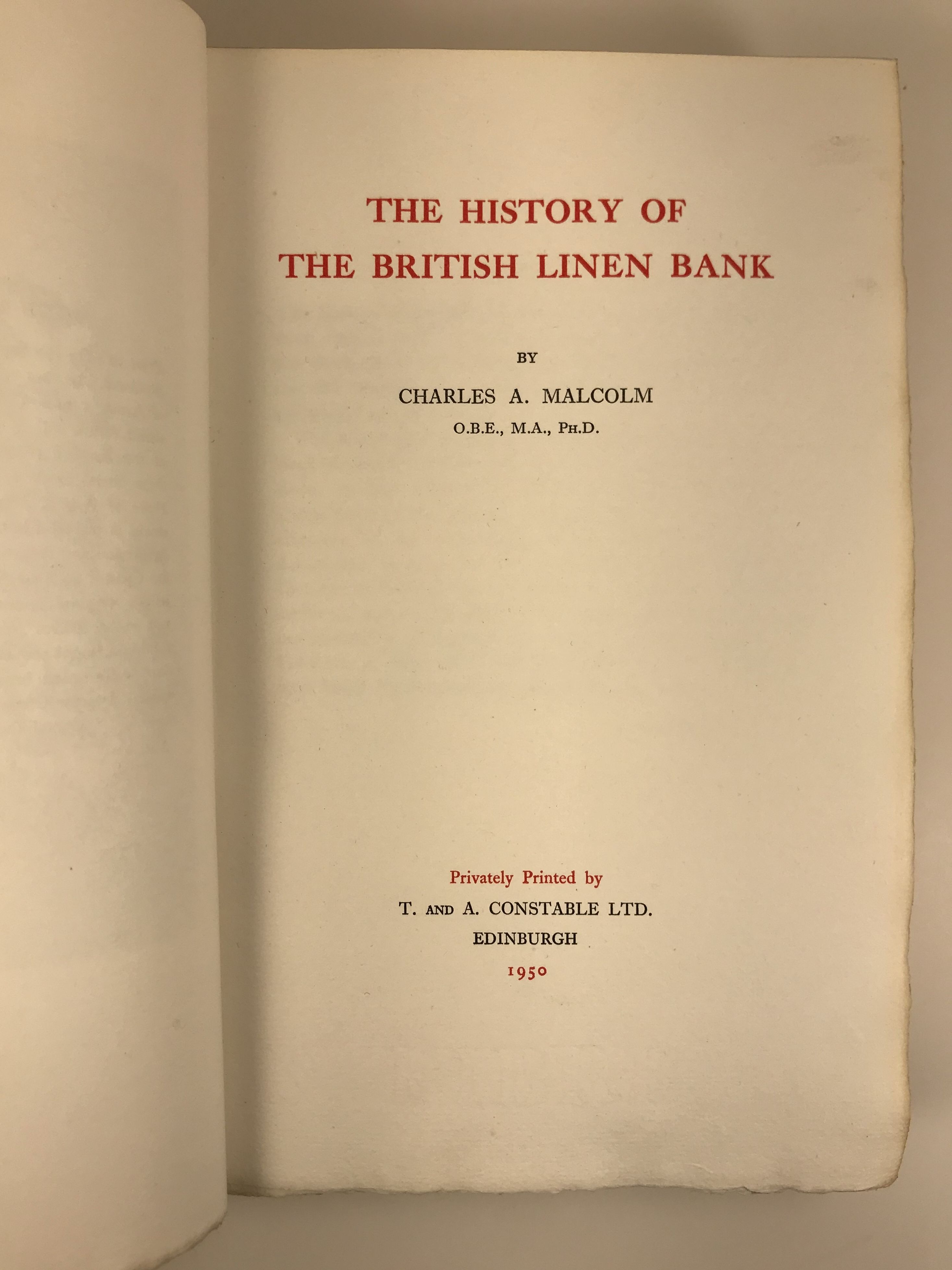 The History of the British Linen Bank by Malcolm, Charles A: Very Good ...