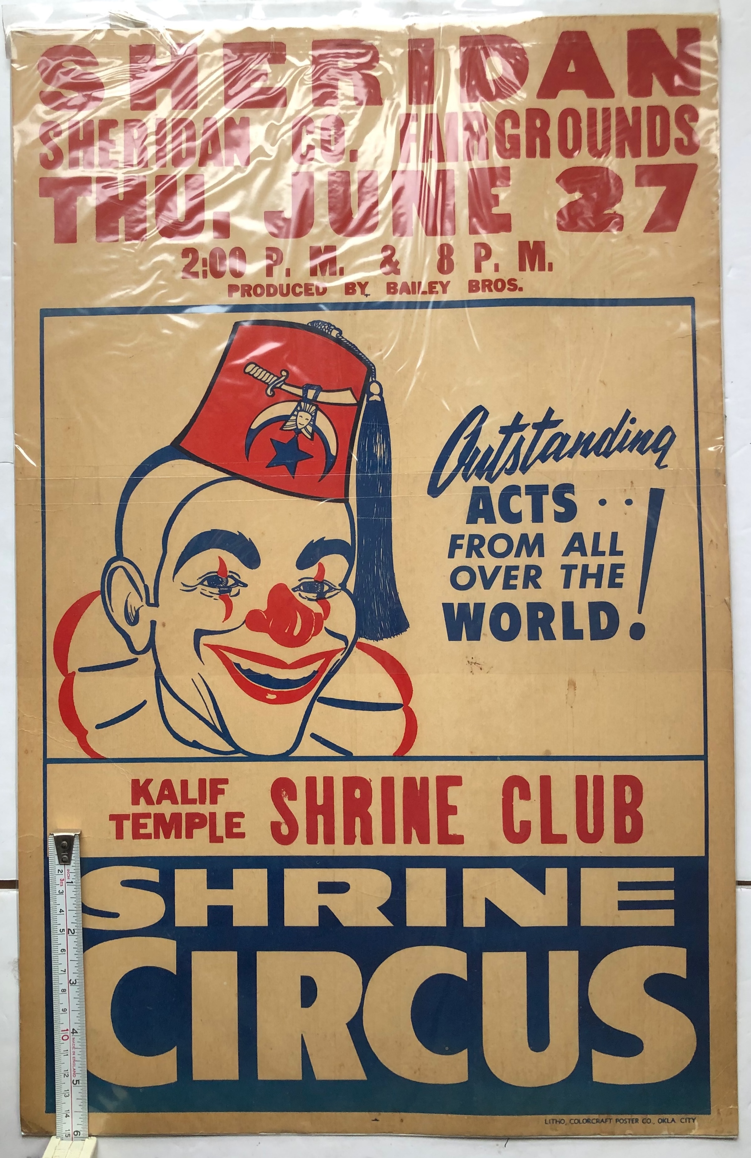 SHRINE CIRCUS POSTER Kalif Temple + Shrine Club Sheridan Co Fairgrounds ...