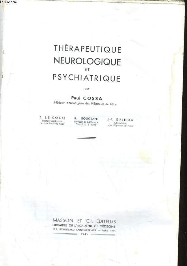 THERAPEUTIQUE NEUROLOGIQUE ET PSYCHIATRIQUE von PAUL COSSA: bon ...