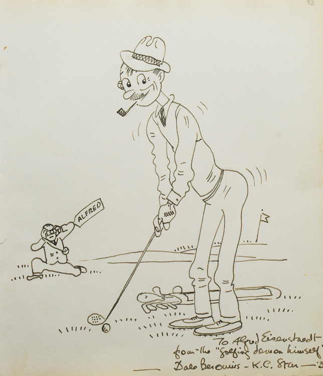 Original cartoon of golfer being photographed, signed and inscribed "To ...
