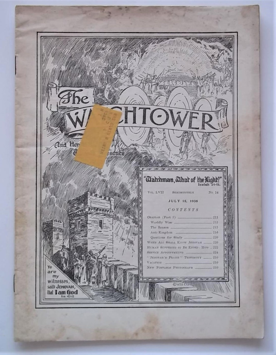 The Watchtower And Herald of Christ's Presence (Vol. LVII No. 14 July ...