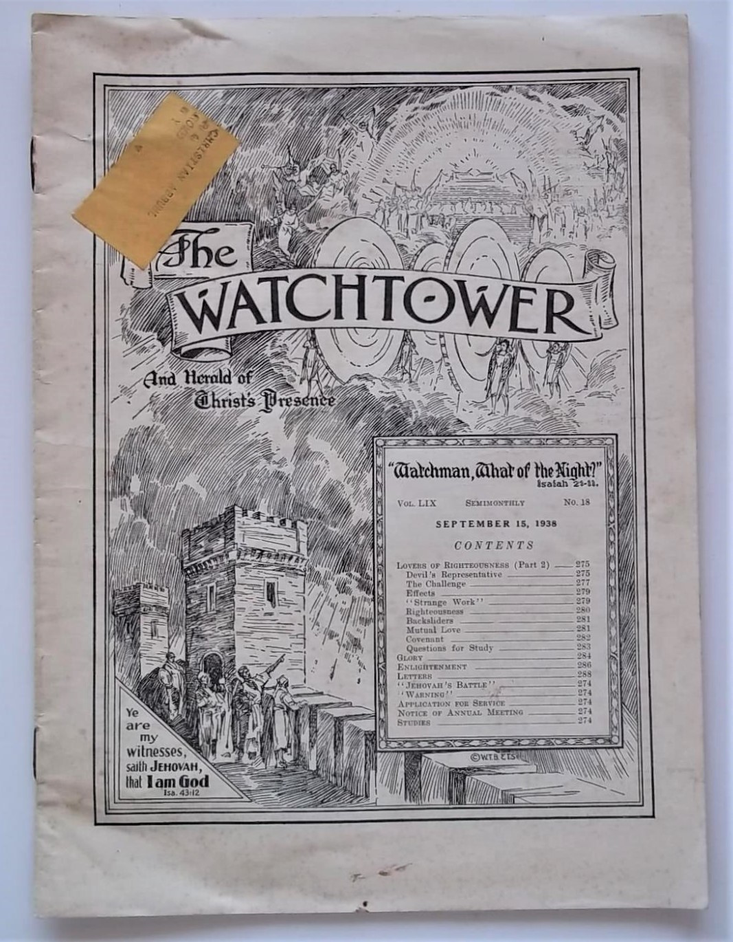 The Watchtower And Herald of Christ's Presence (Vol. LIX No. 18 ...