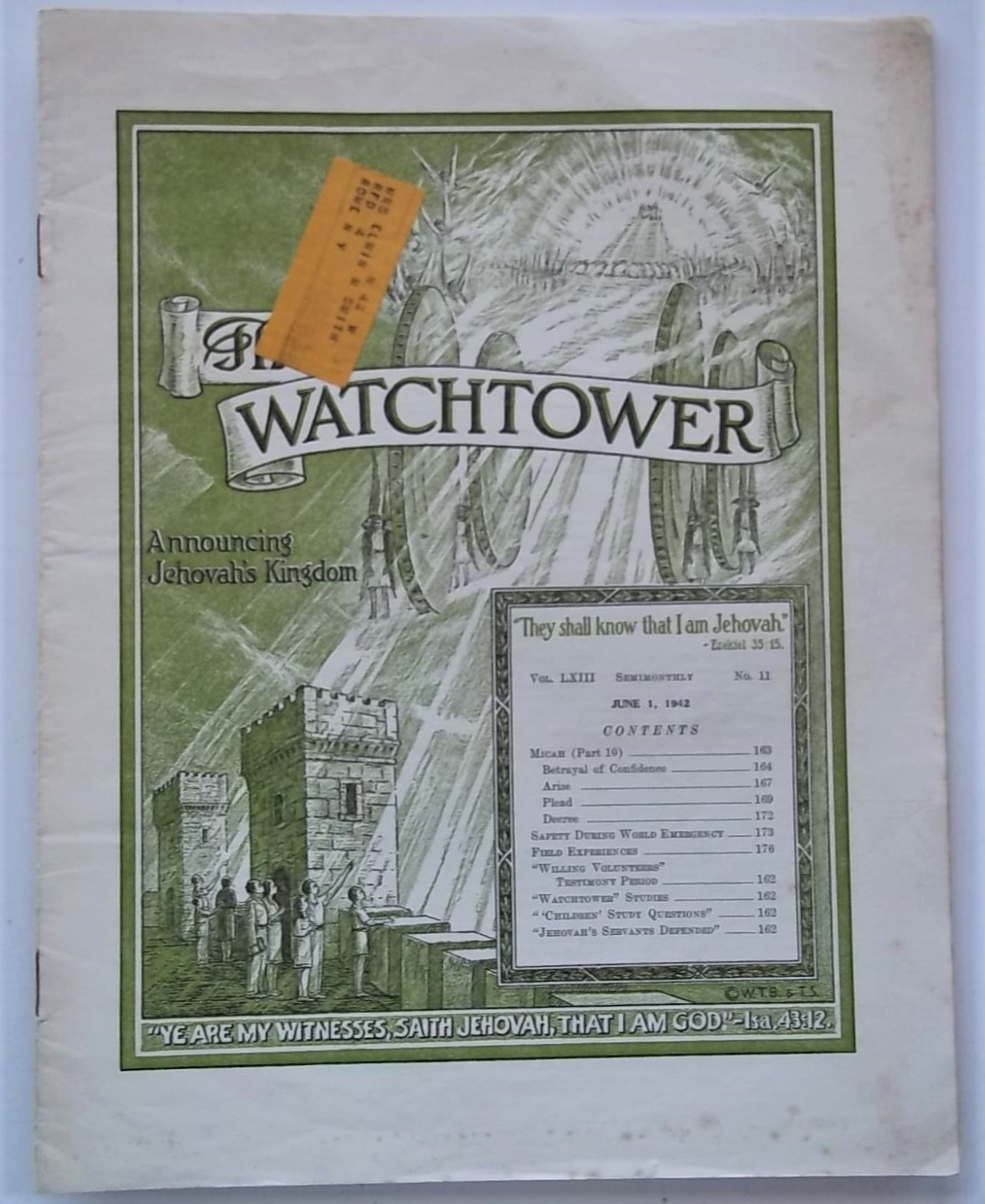 The Watchtower: Announcing Jehovah's Kingdom (Vol. LXIII No. 11 June 1 ...