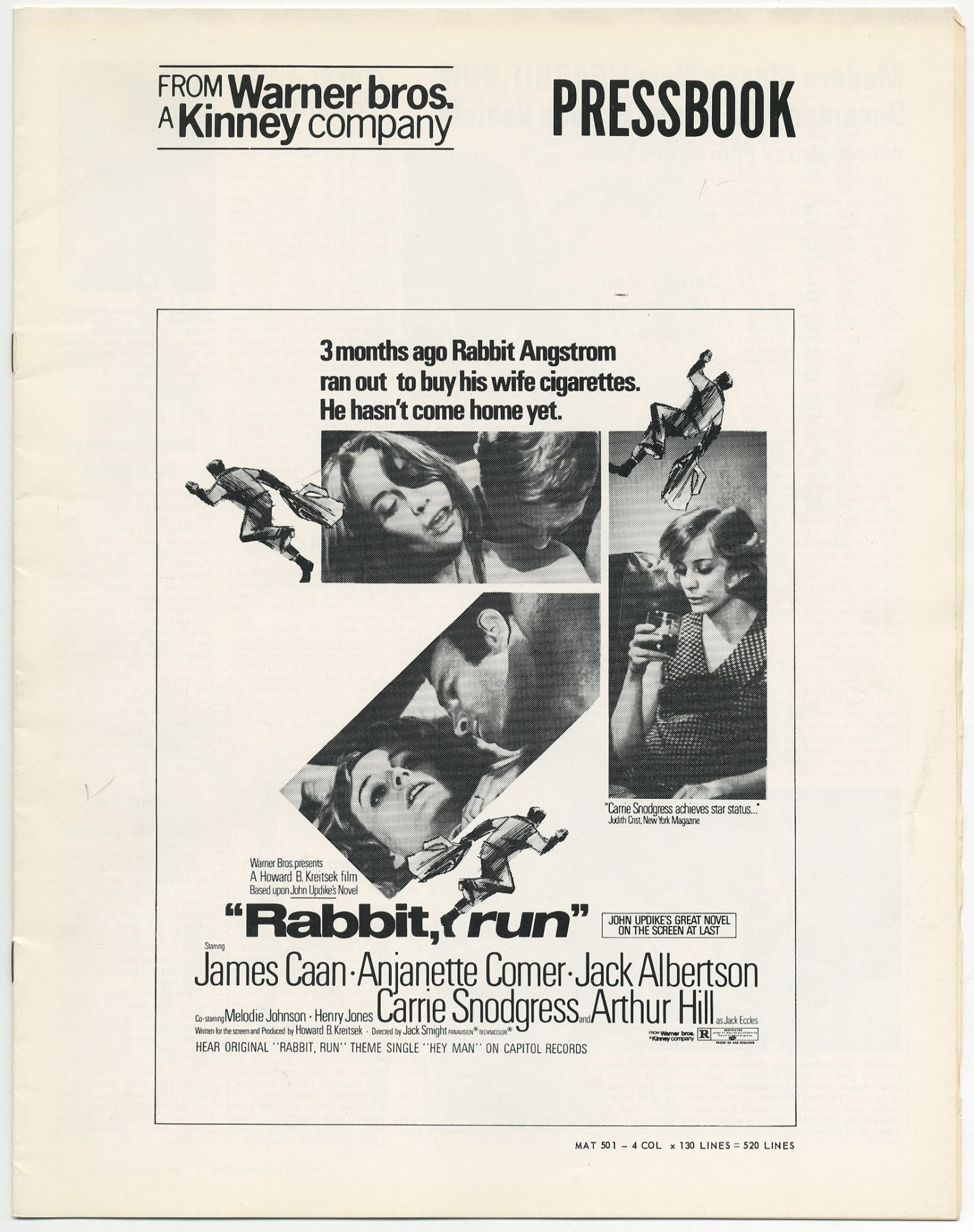 [Film Pressbook]: "Rabbit, Run" by (UPDIKE, John): Fine Softcover (1970) | Between the Covers ...