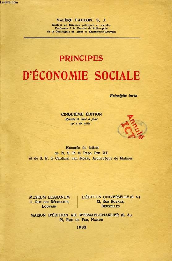 PRINCIPES D'ECONOMIE SOCIALE von FALLON VALERE, S. J.: bon Couverture ...