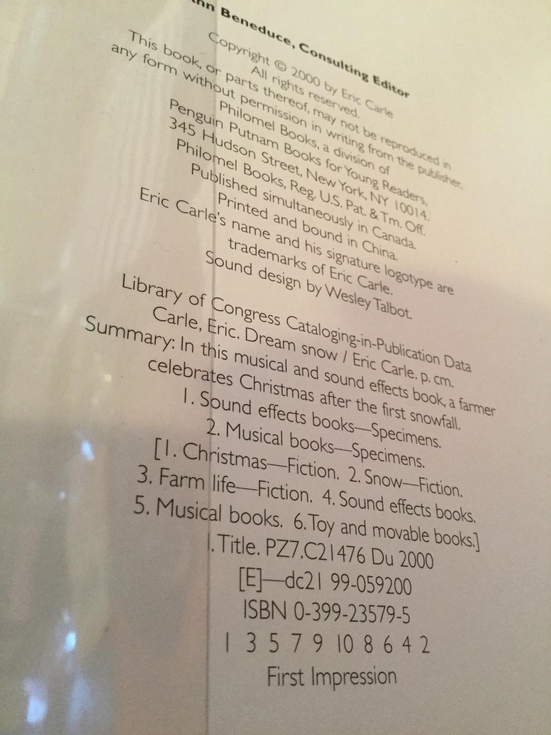 DREAM SNOW by ERIC CARLE: NF Hardcover (2000) | Happy Heroes