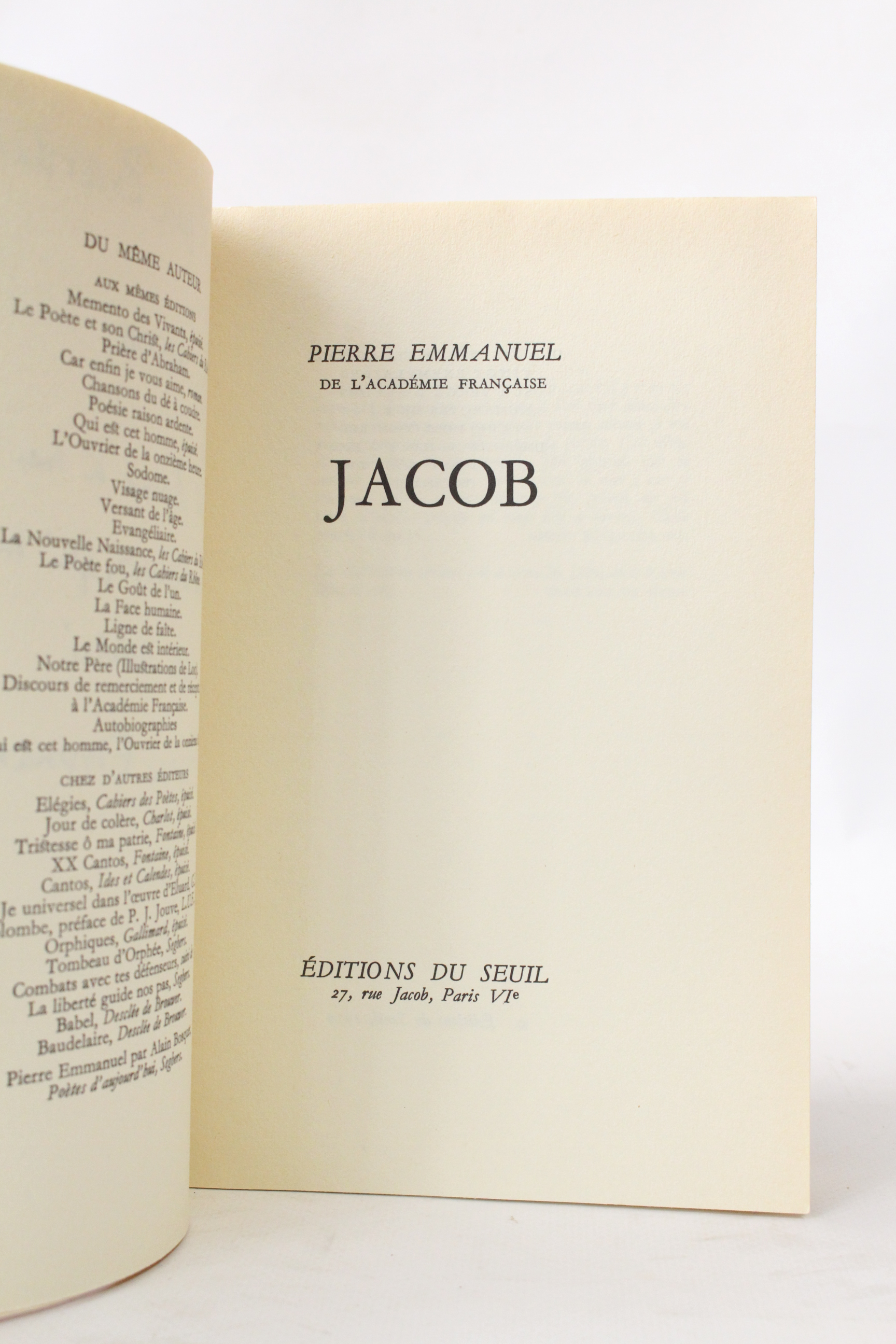 Jacob par EMMANUEL Pierre: couverture souple (1970) Signé par l'auteur ...