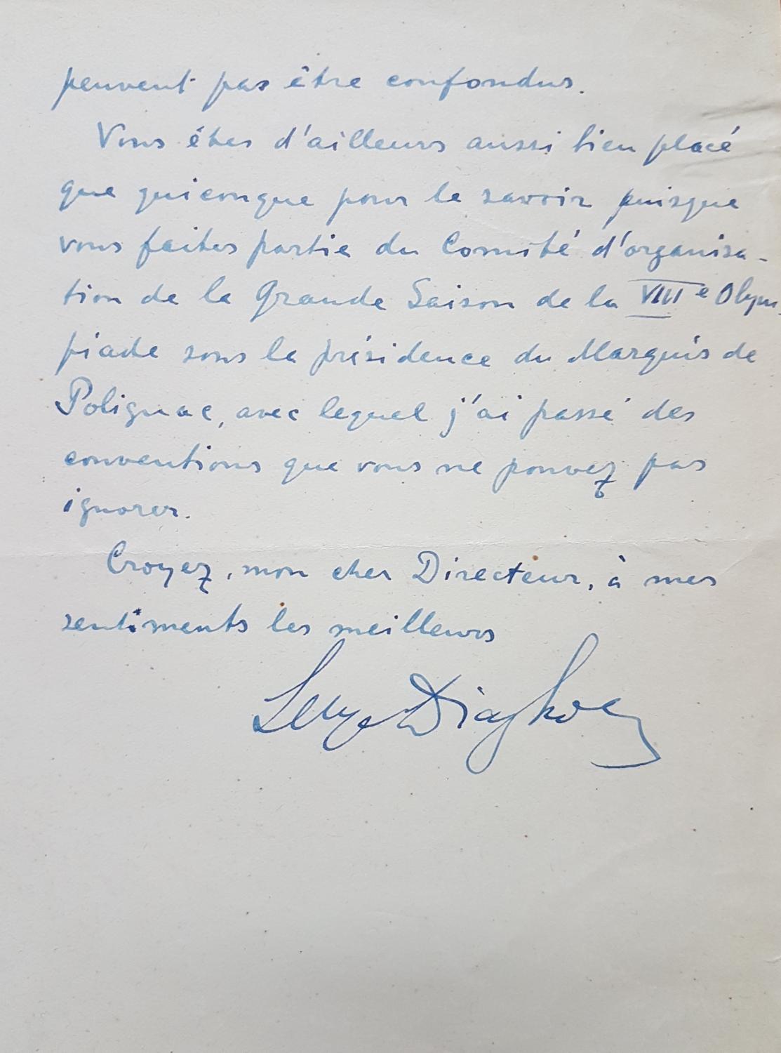 Autograph letter to "cher Directeur" [Jacques Hébertot]. by DIAGHILEV ...