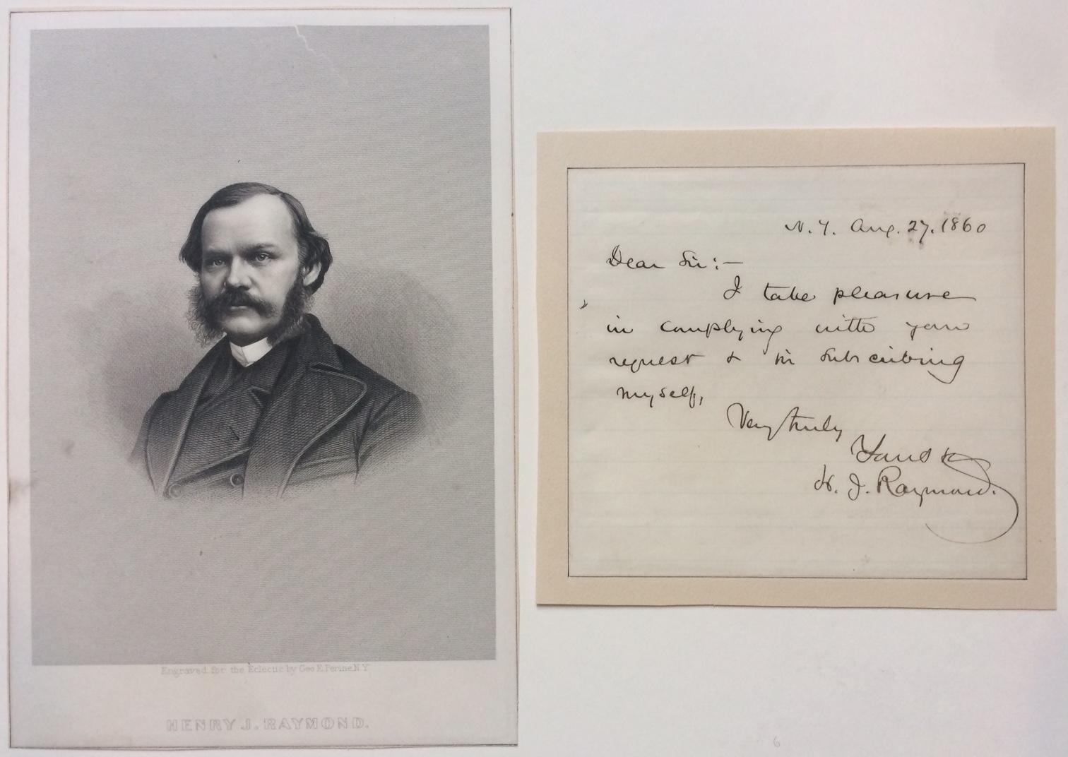 Autograph Letter Signed de RAYMOND, Henry Jarvis (1820-1869): very good ...