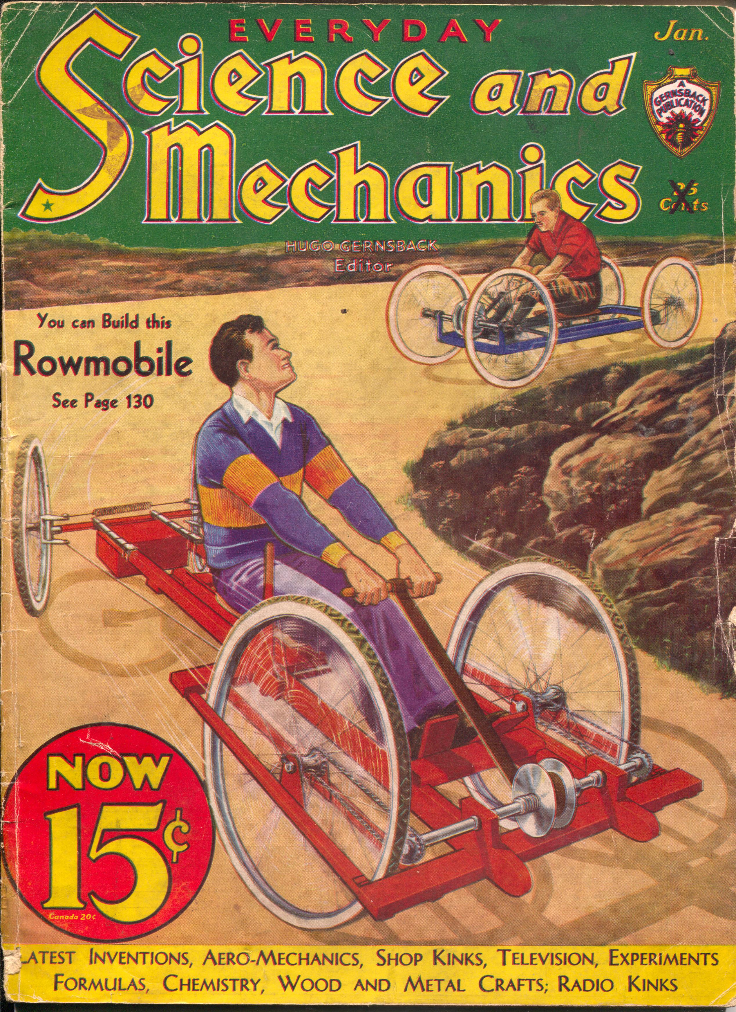 Everyday Science and Mechanics 1/1933-Frank R Paul-Rowmobile-Hugo ...