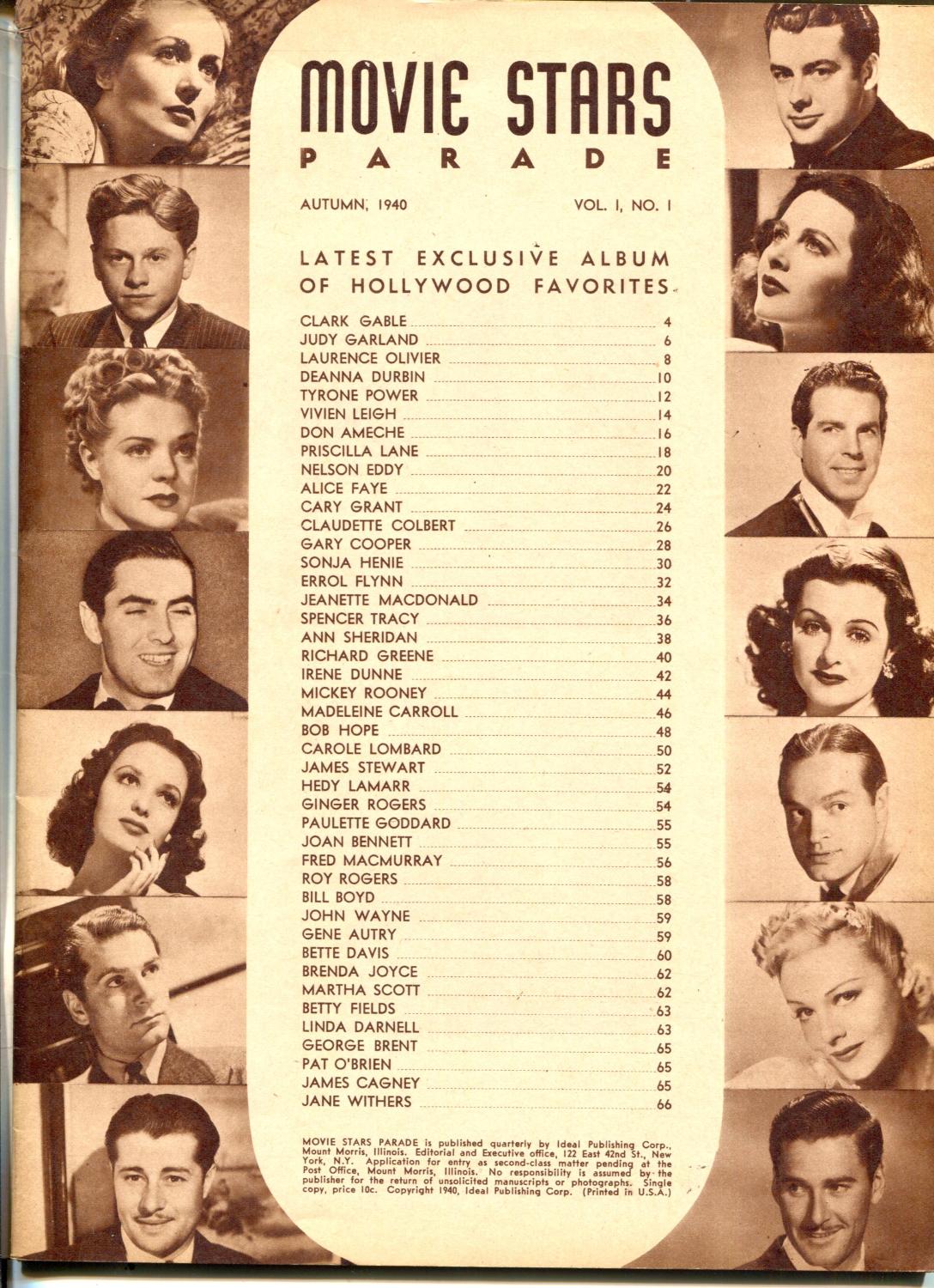 Movie Stars Parade #1 Fall 1940--Spencer Tracy-Hedy Lamarr-John Wayne ... Movie Stars Parade #1 Fall 1940--Spencer Tracy-Hedy Lamarr-John Wayne ...