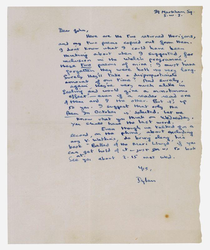2 autograph letters signed ("Dylan"). by Thomas, Dylan, Welsh poet ...