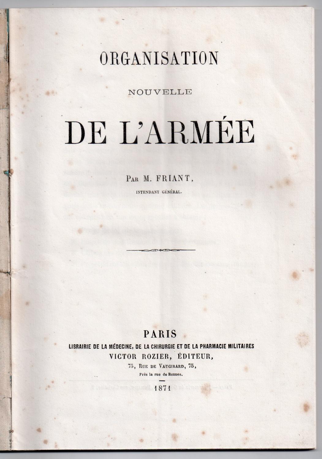 Organisation Nouvelle de l'Armée by FRIANT, [ Charles Nicolas ...