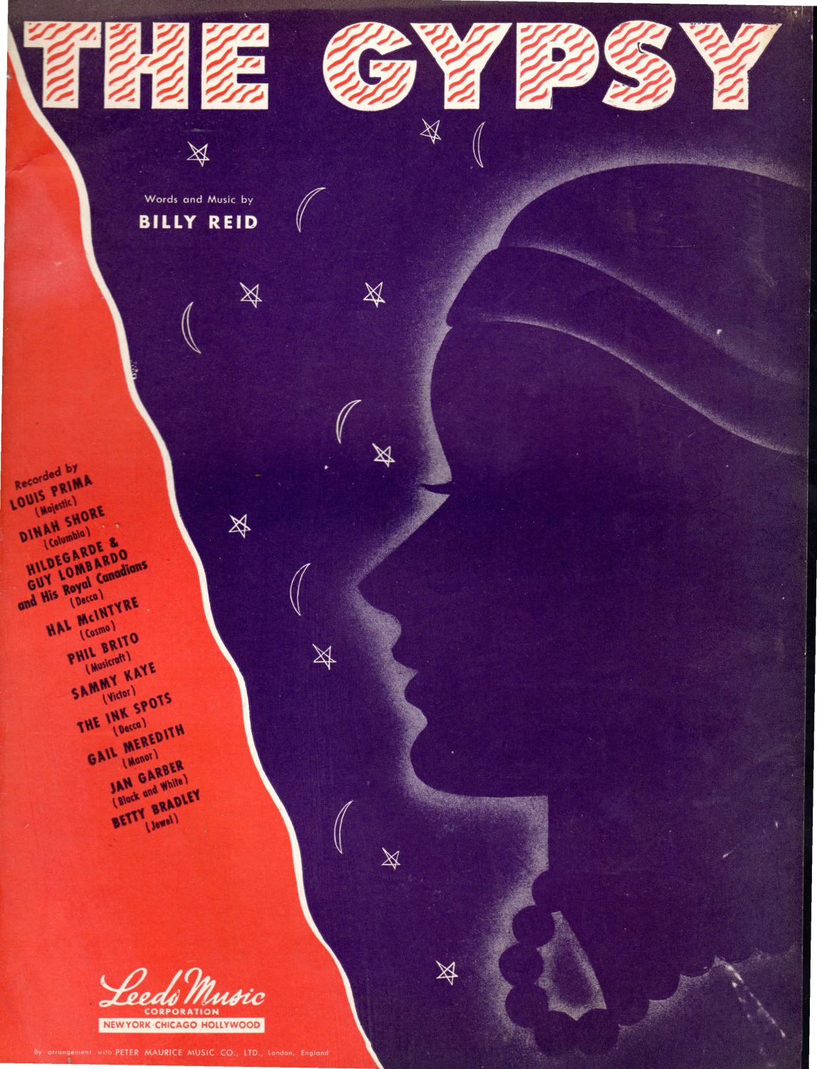 The Gypsy (Sheet Music) by Reid, Billy (Words and Music): Very Good ...