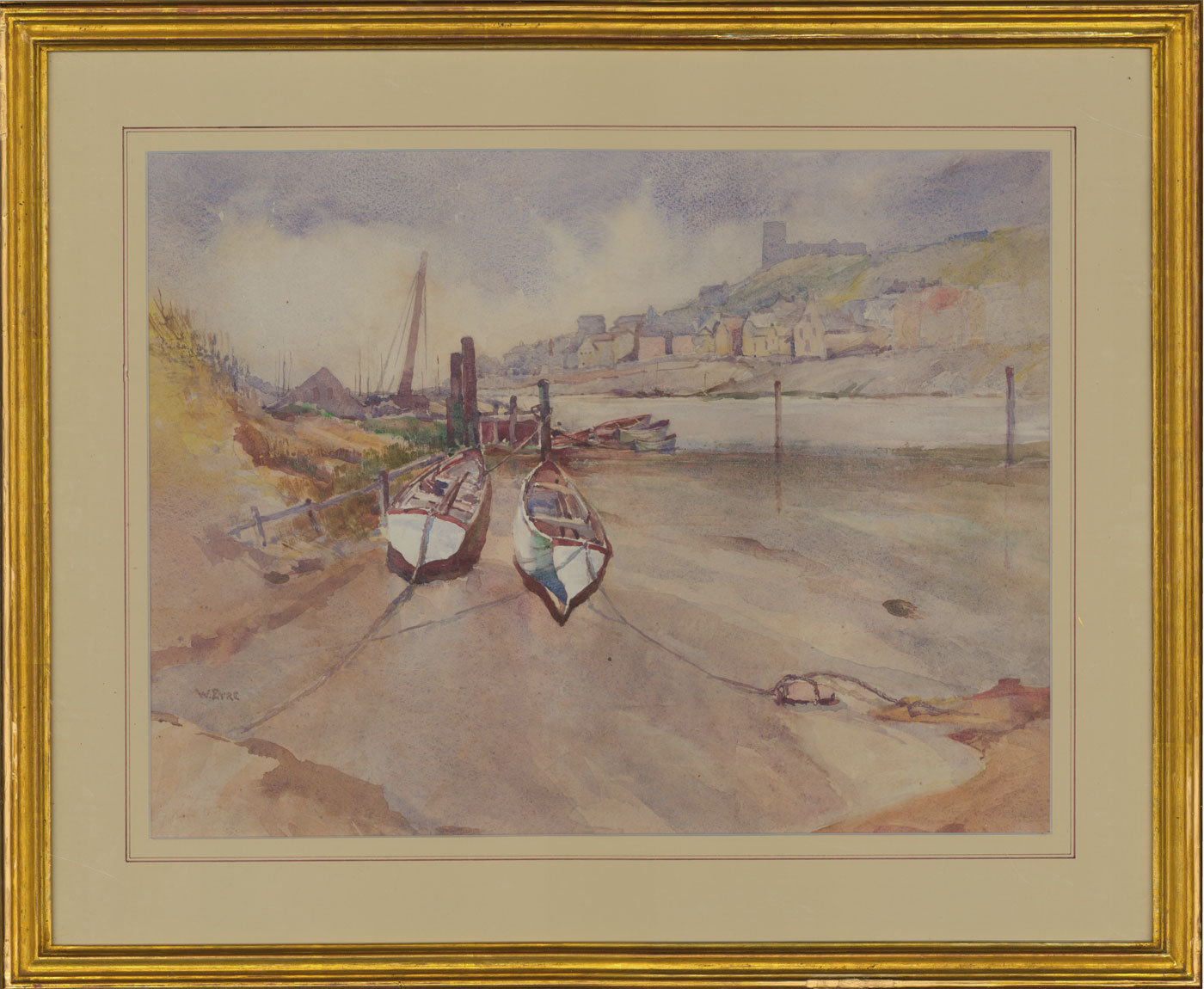 William Eyre (1891-1979) - Signed and Framed Watercolour, Beached Boats ...