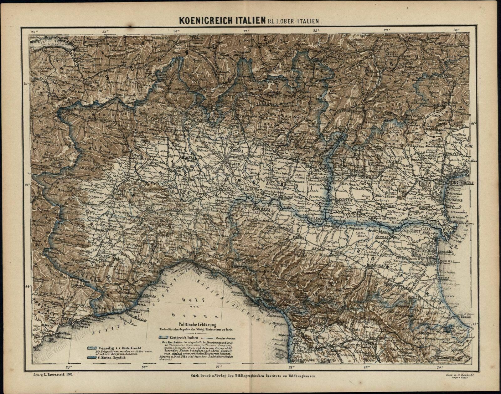 Northern Italy Lombardy Venezia Lakes region Milan Como 1867 Meyer ...