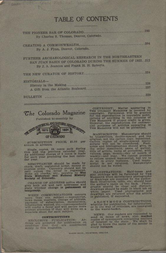 The Colorado Magazine, Vol. I, No. 5, July 1924 by Hafen, LeRoy (ed ...