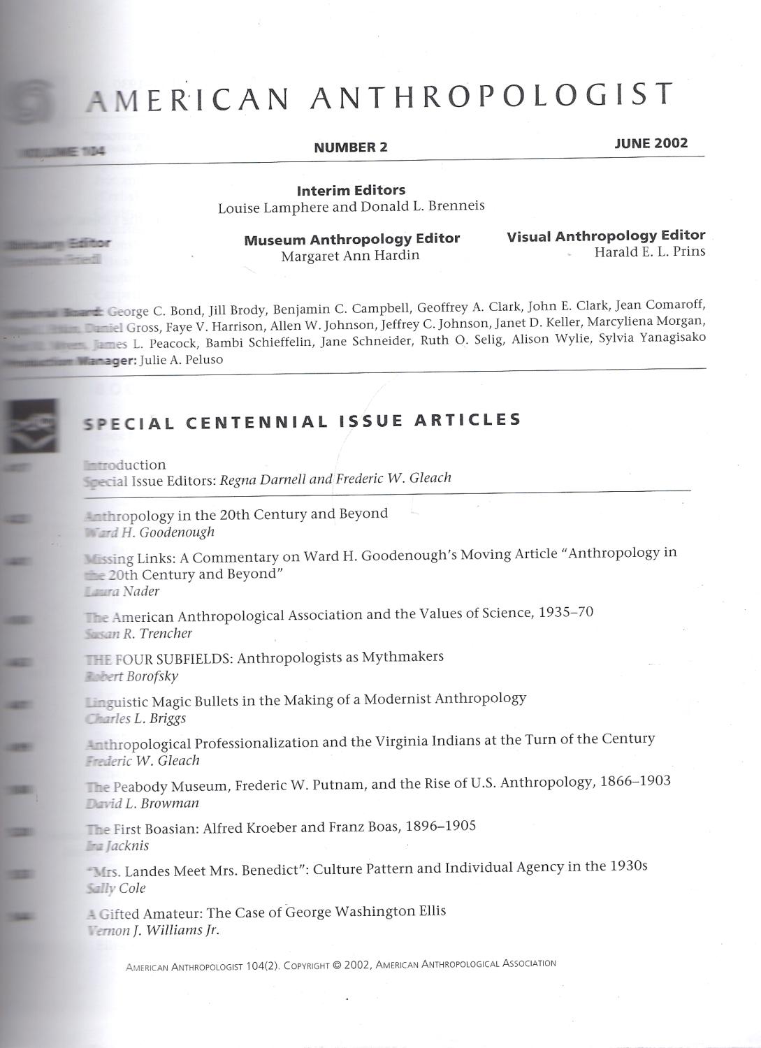 American Anthropologist, Volume 104, Number 2, (June 2002): Special ...