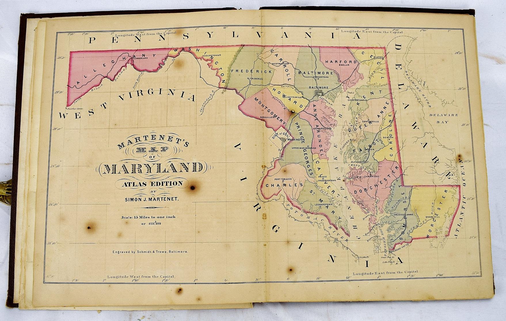 Martenet's Map of Maryland, Atlas Edition by Simon J Martenet; Engraved ... Martenet's Map of Maryland, Atlas Edition by Simon J Martenet; Engraved ...