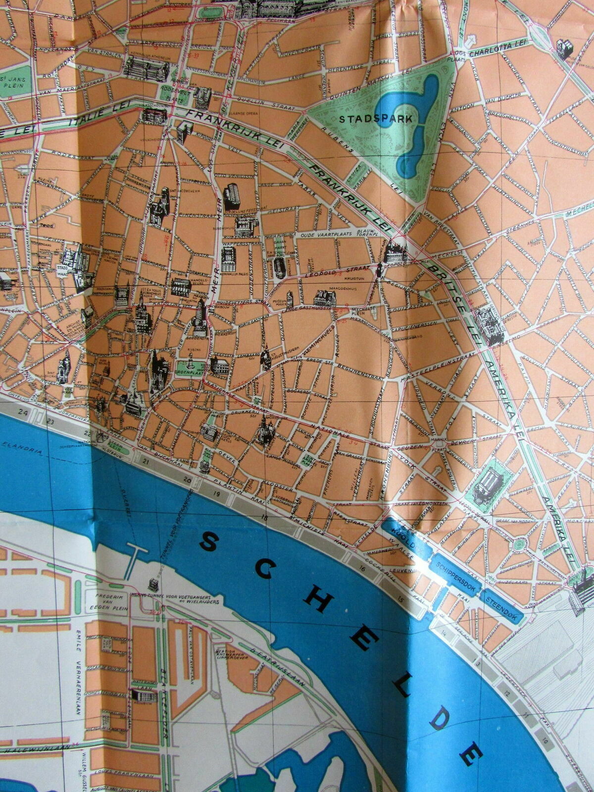 Antwerp Belgium c.1960 Vintage Europe City Plan color litho Schelde ...