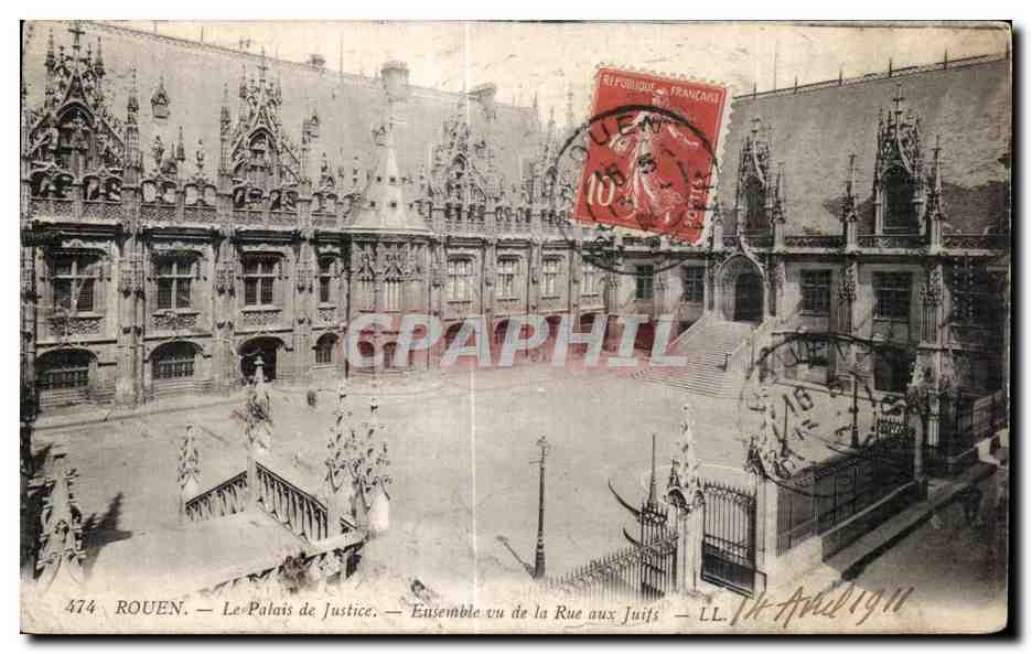Carte Postale Ancienne Rouen Palais de Justice Ensemble vu de La Rue ...