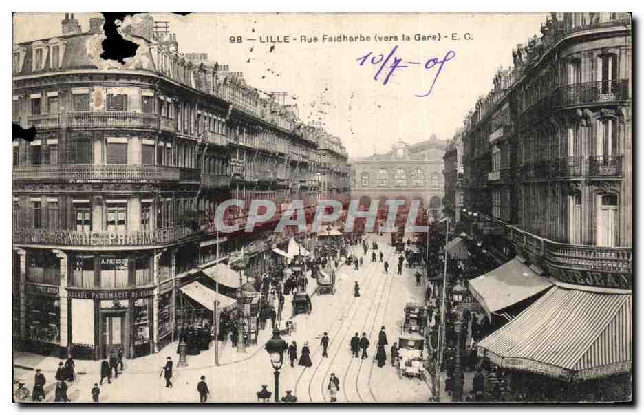 Carte Postale Ancienne Lille Rue Faidherbe Vers La Gare Manuscript