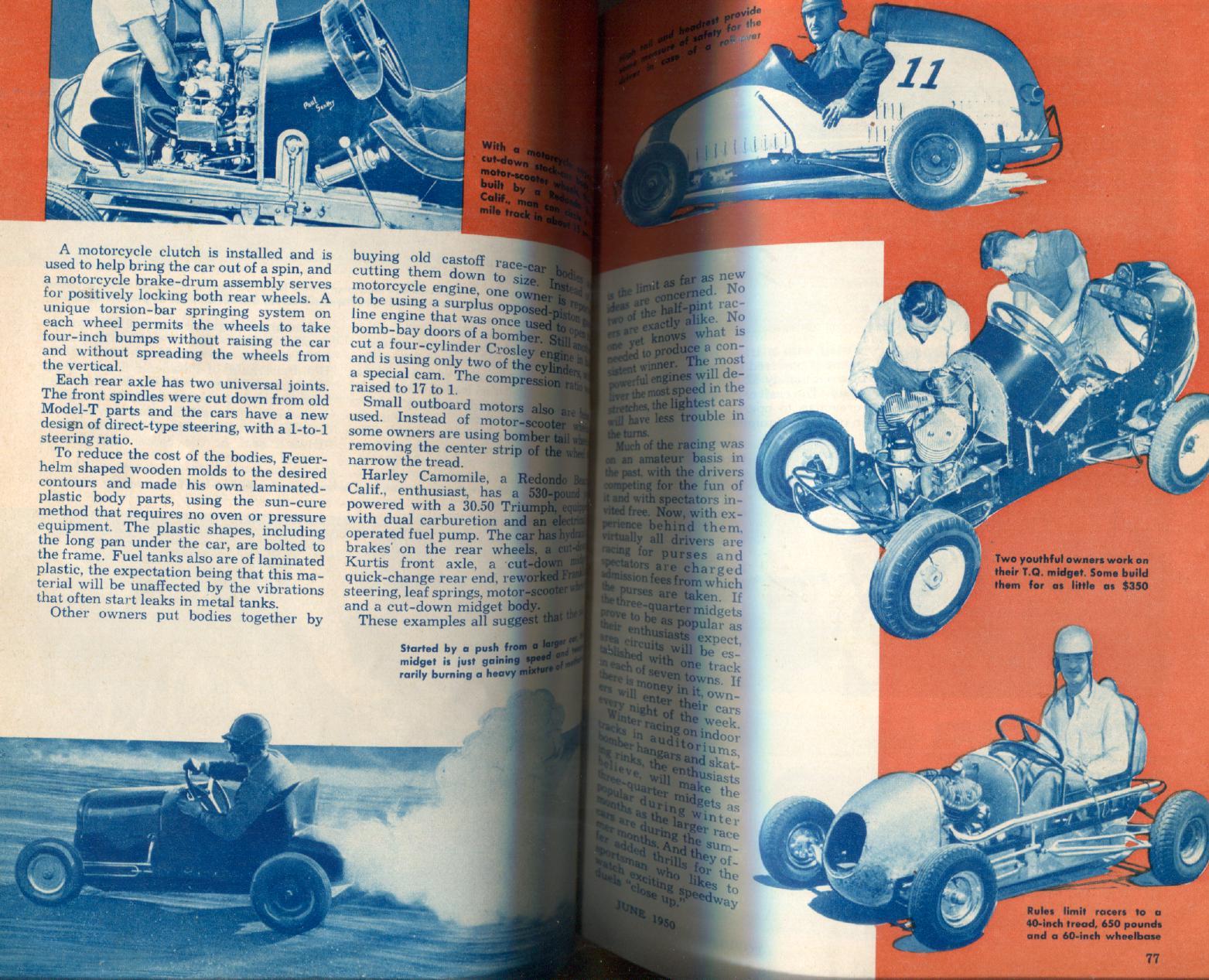 Popular Mechanics June 1950- 3/4 Midget racing cars!!!!: (1950 ...