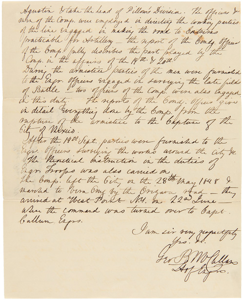 [AUTOGRAPH LETTER, SIGNED, FROM GEORGE McCLELLAN TO CAPT. GEORGE ...