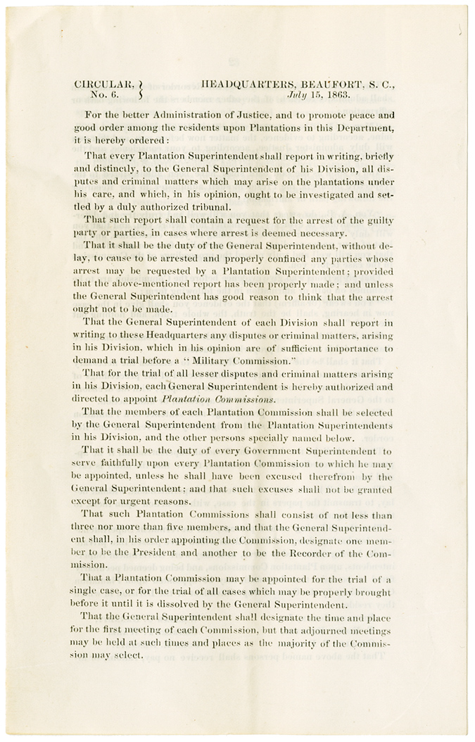 CIRCULAR, No. 6. HEADQUARTERS, BEAUFORT, S.C., JULY 15, 1863 by [South ...