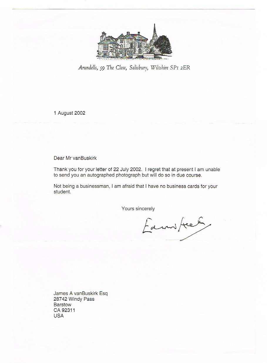 Ms. Brief mit eigenh. Unterschrift. von Heath, Edward, Britischer ...