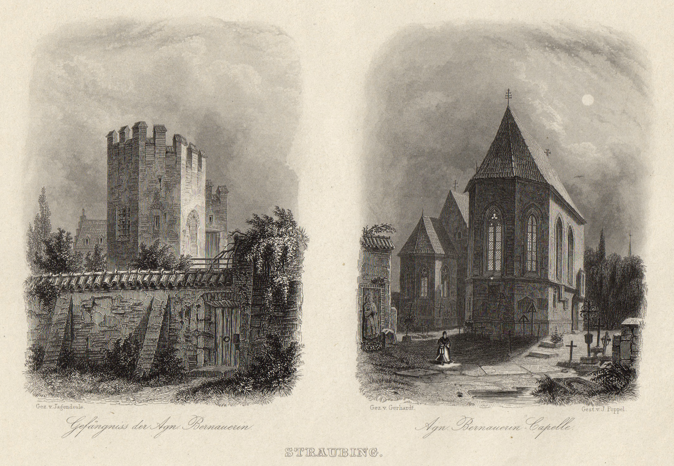 TA., Gefängnis u. Kapelle der Agnes Bernauer, 2 Ansichten auf 1 Blatt ...