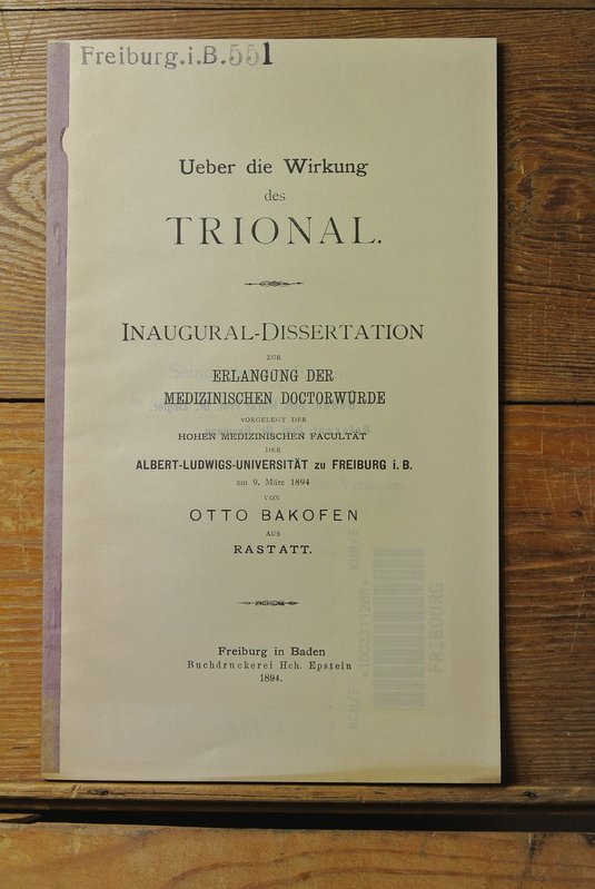 Ueber die Wirkung des Trional / von Otto Bakofen FREIBURG IB 551 by ...