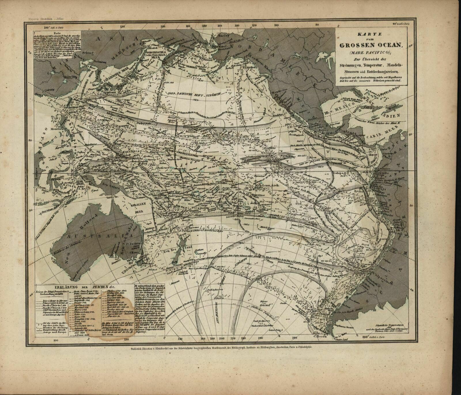 Oceanography Ocean Currents Pacific Ocean Australia c.1850 detailed map ...