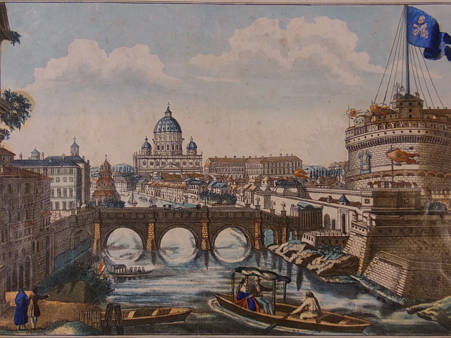 Rome / Rom. Altkolorierte Lithographie. Stadtansicht mit Tiber ...