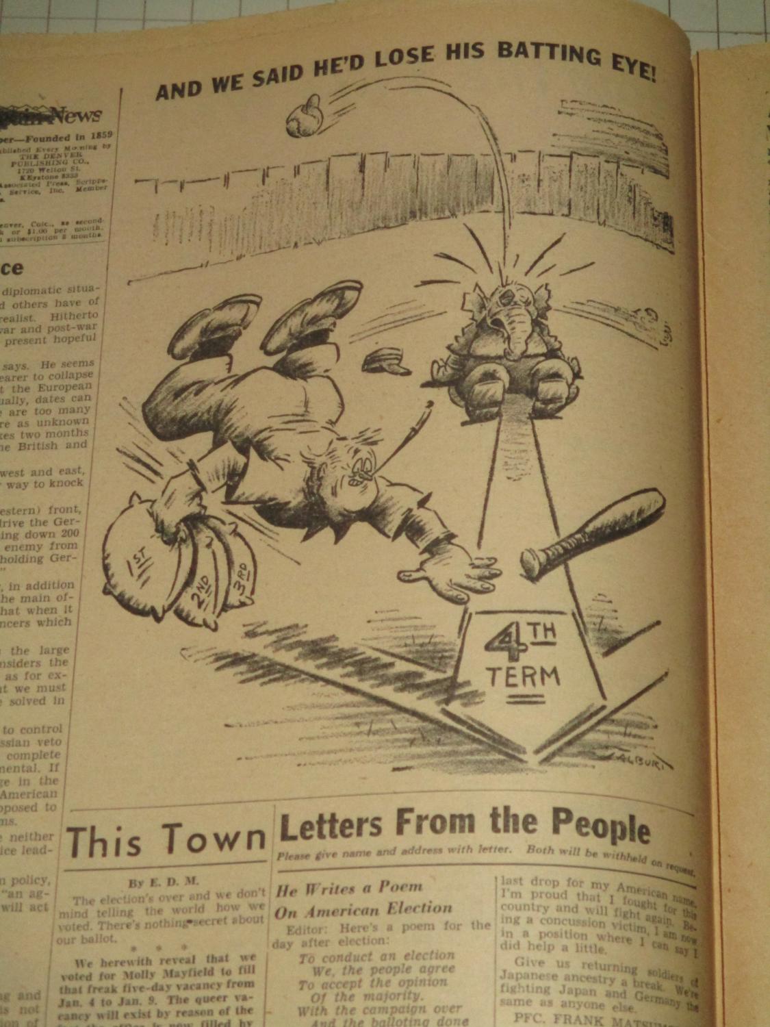 Nov.8,1944 Rocky Mountain News: FDR Wins 4Th Term - GOP Wins in ...