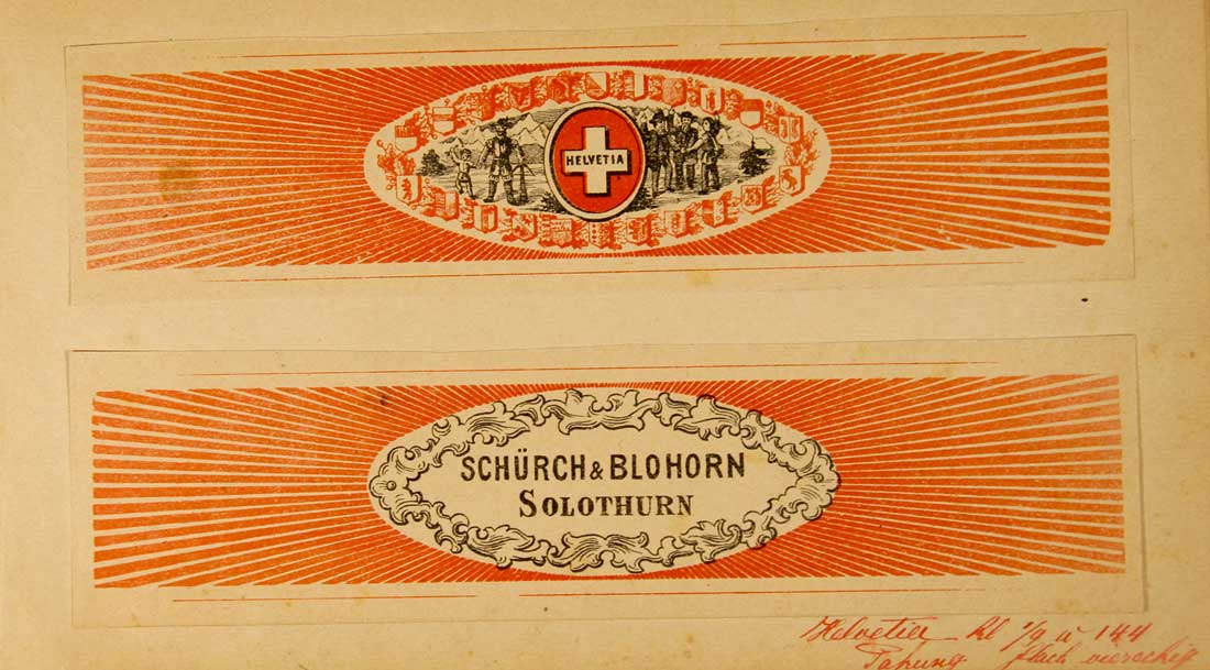 Album mit Packungs-Vorlagen aus der Tabakfabrik v. Schürch & Blohorn ...